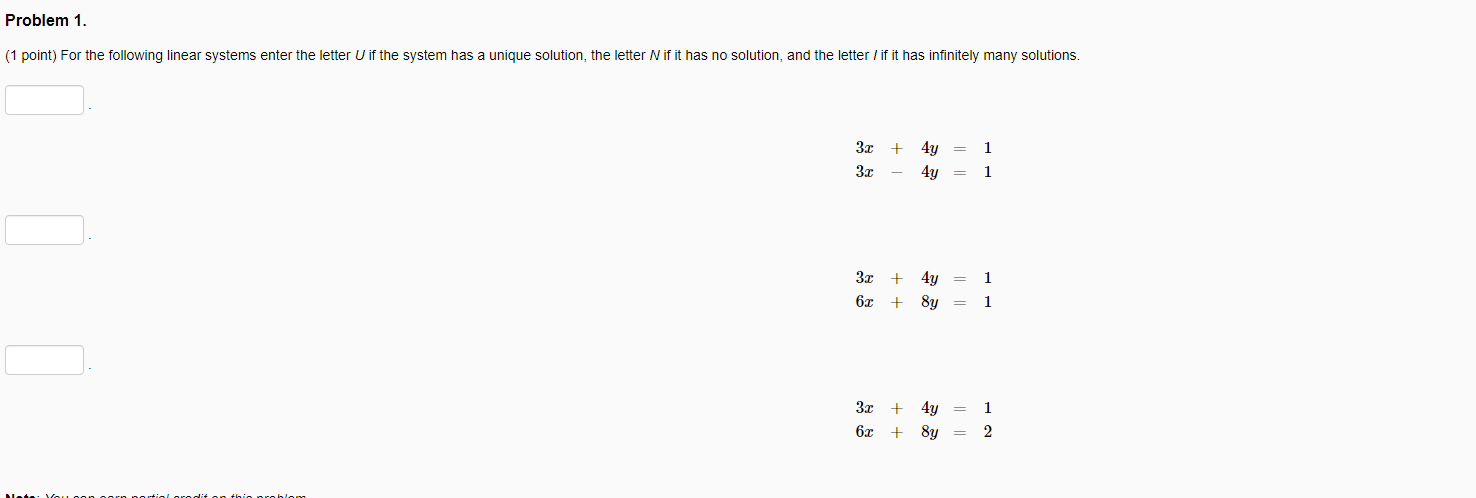 Solved Problem 1. (1 point) For the following linear systems | Chegg.com