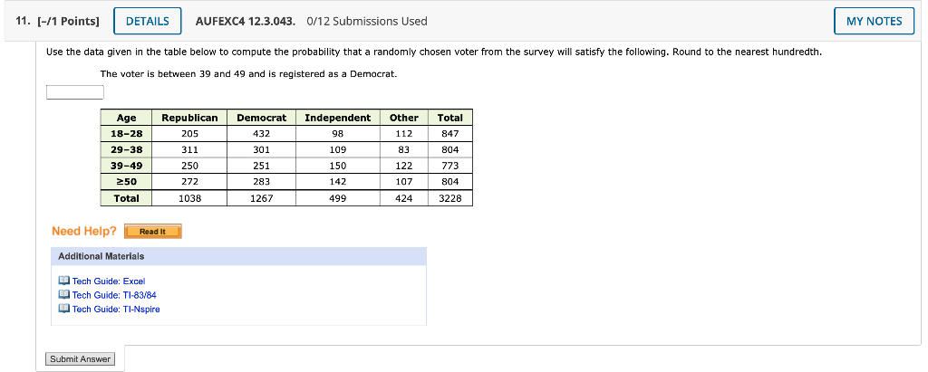 Solved 11. (-/1 Points) DETAILS AUFEXC4 12.3.043.0/12 | Chegg.com