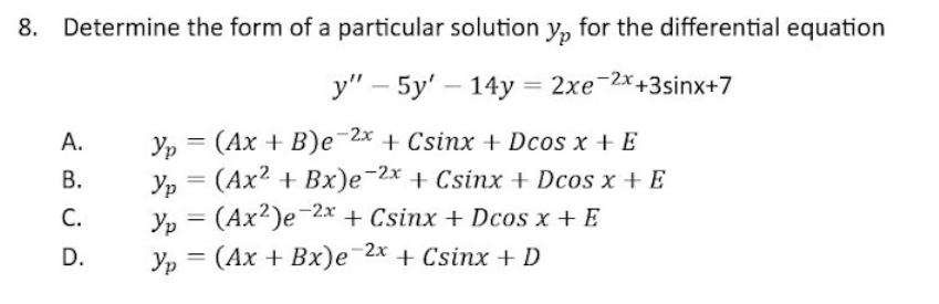 Solved Determine the form of a particular solution yp ﻿for | Chegg.com