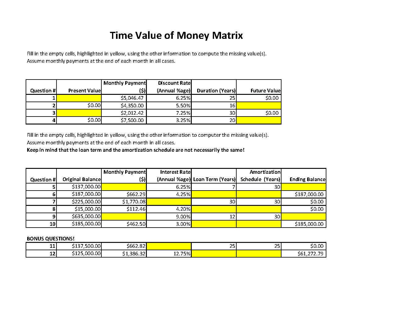 Solved Time Value of Money Matrix Fill in the empty cells, | Chegg.com