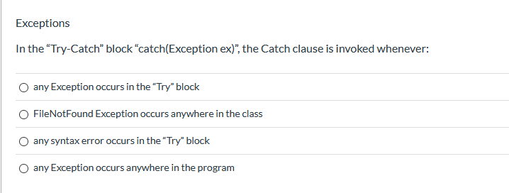 Solved Exceptions In the "Try-Catch" block "catch(Exception | Chegg.com