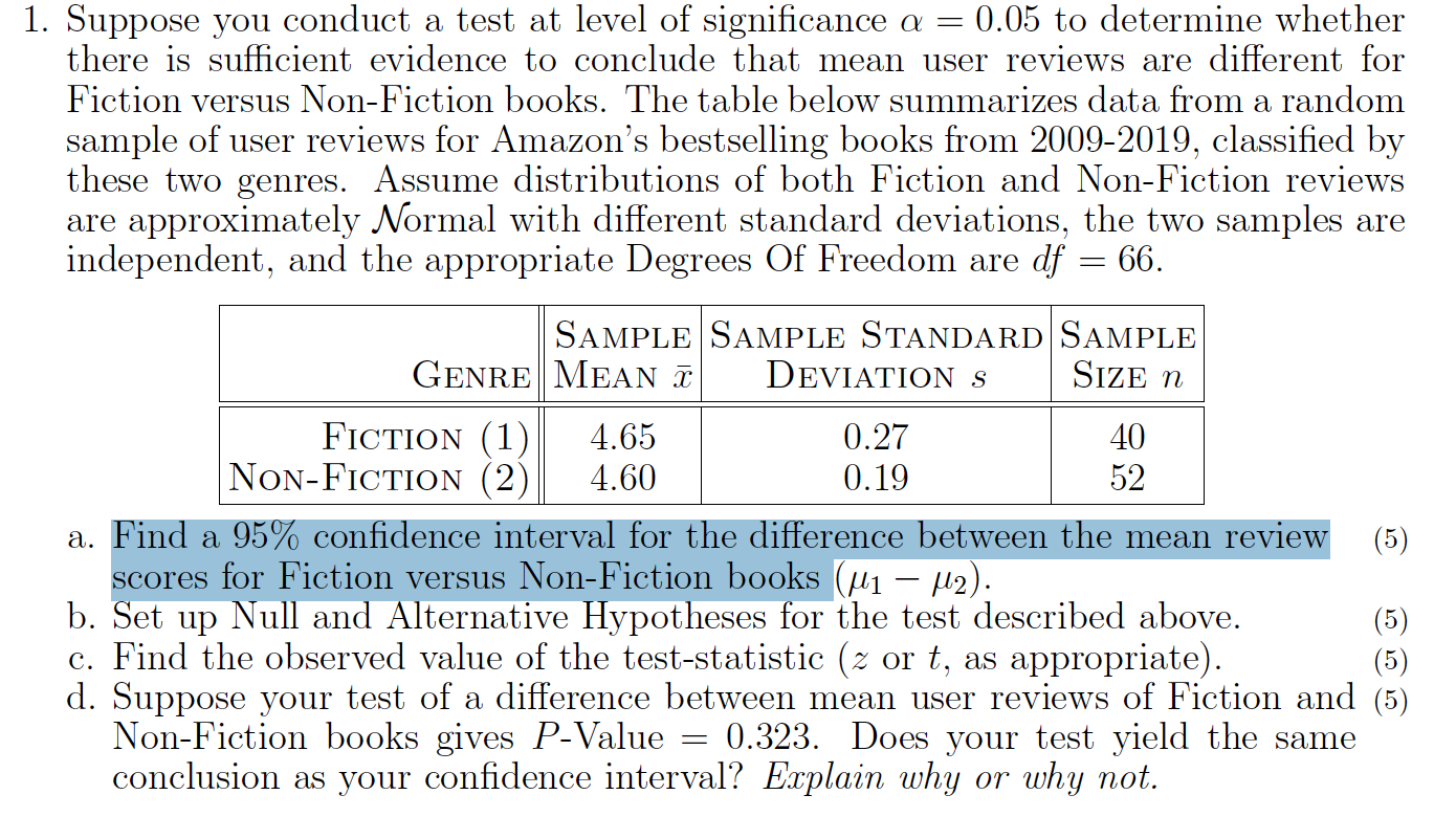 Solved 1. Suppose you conduct a test at level of | Chegg.com