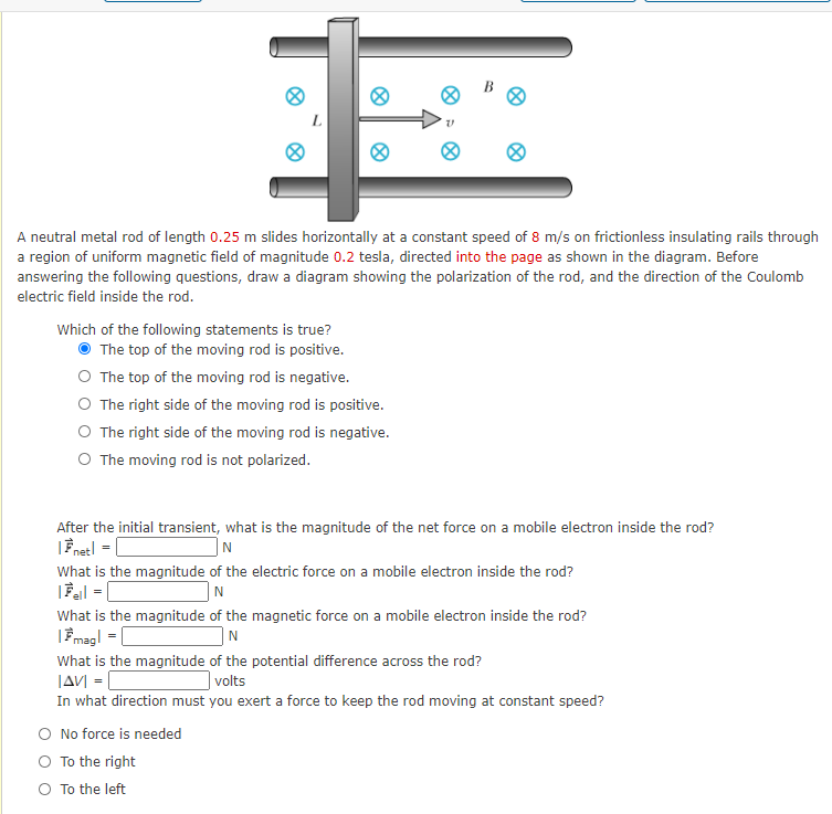 Solved A neutral metal rod of length 0.25 m slides | Chegg.com
