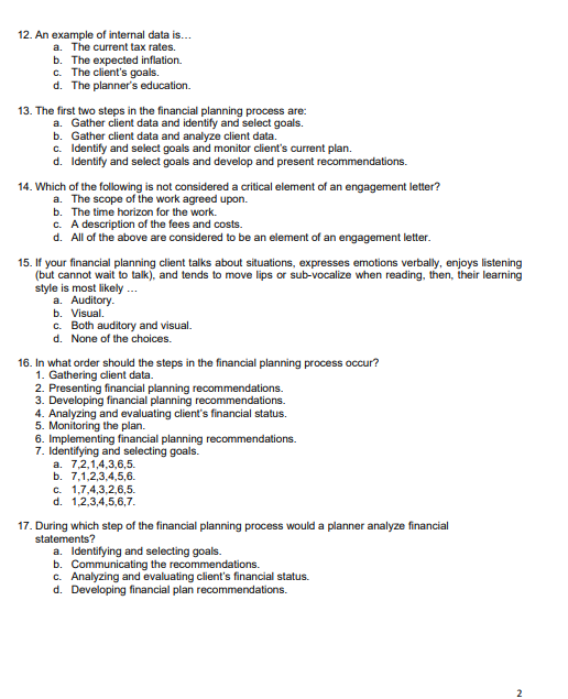 Solved 12. An example of internal data is... a. The current | Chegg.com