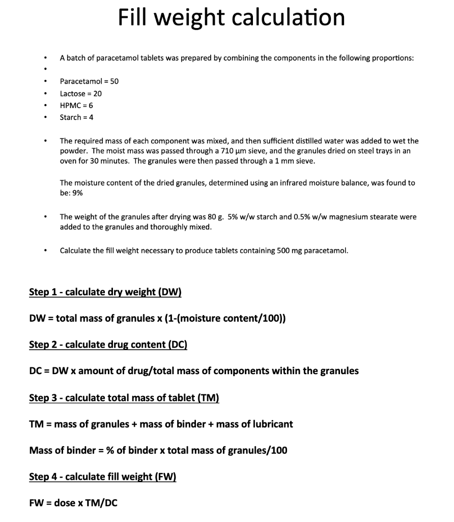 Solved Fill weight calculation | Chegg.com