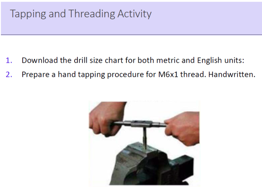 Solved Tapping and Threading Activity 1. Download the drill | Chegg.com