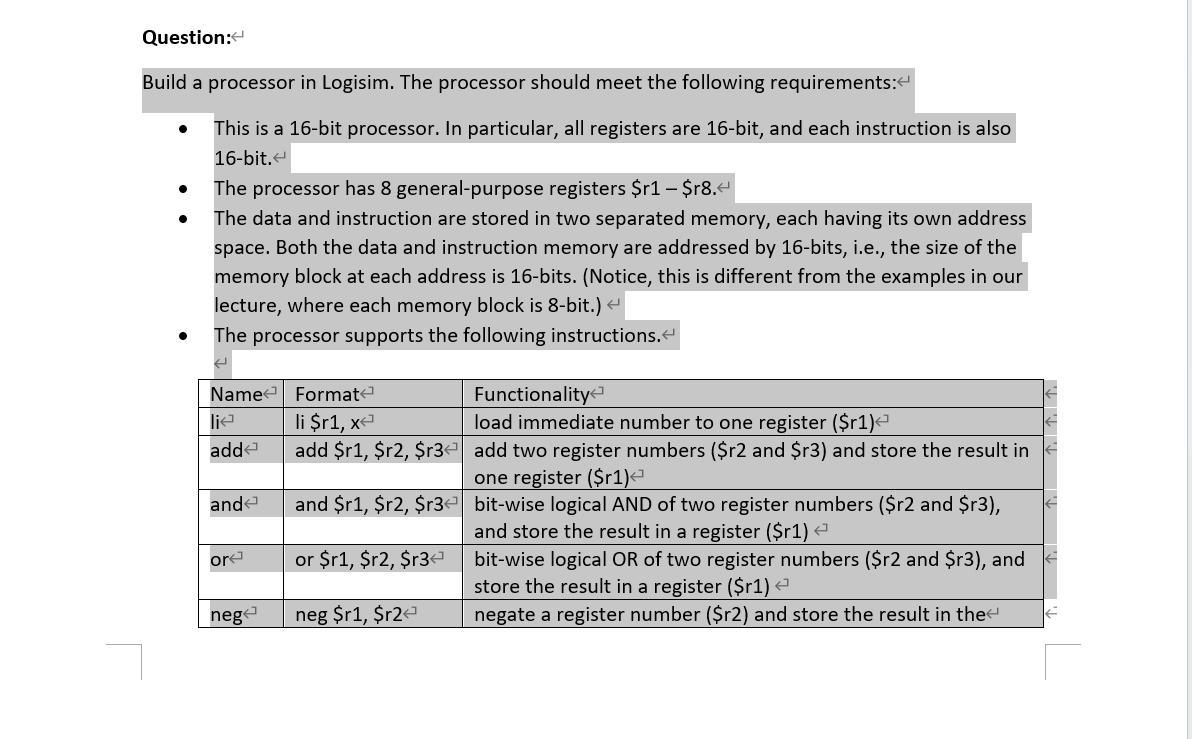 Solved Build a processor in Logisim. The processor should | Chegg.com