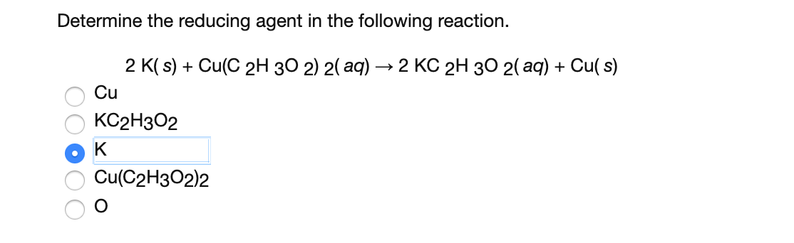 Solved Determine The Reducing Agent In The Following