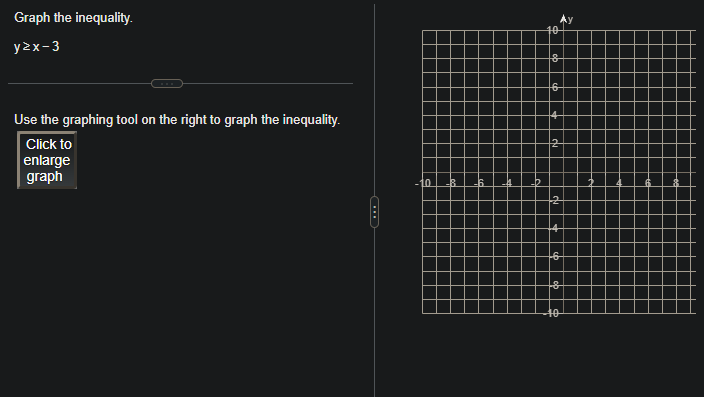 Solved y≥x−3 Use the graphing tool on the right to graph the | Chegg.com