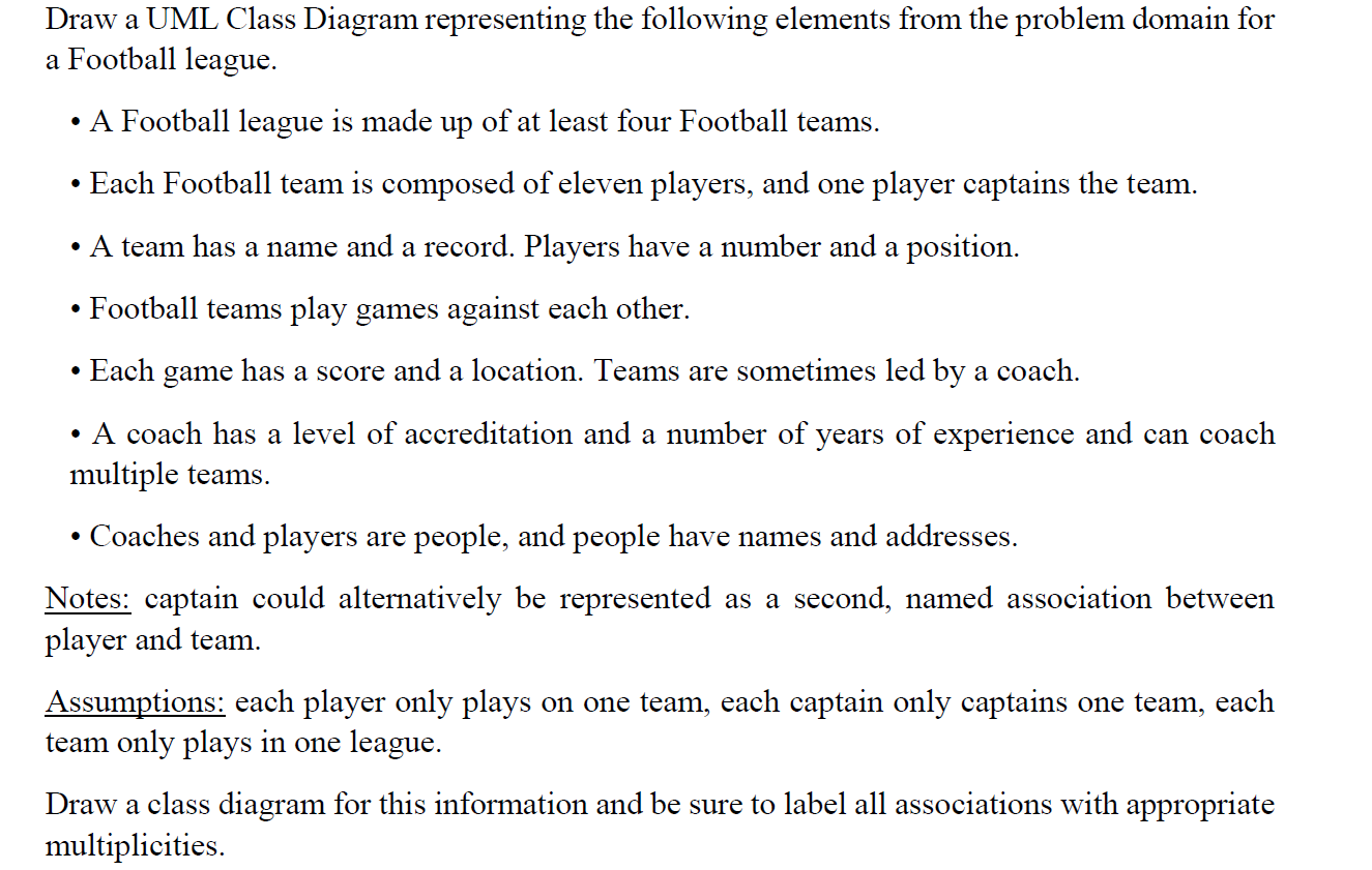 Solved Draw a UML Class Diagram representing the following | Chegg.com