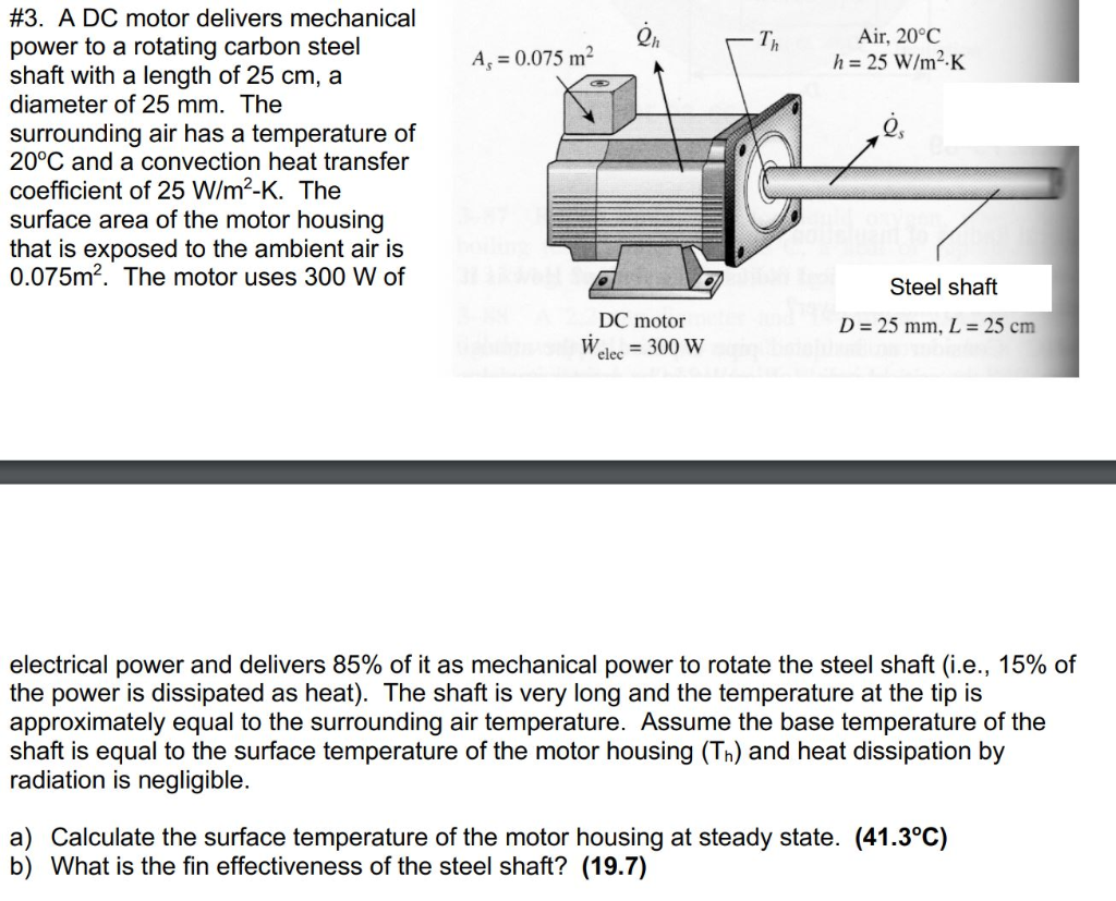 A, = 0.075 m2 Air, 20°C h = 25 W/m2K #3. A DC motor | Chegg.com