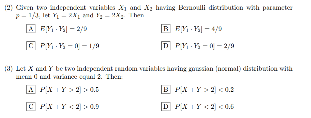 Solved (2) Given two independent variables X1 and X2 having | Chegg.com