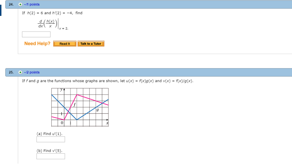 Solved -/1 points 24. If h(2) and h'(2) -4, find x= 2 Need | Chegg.com