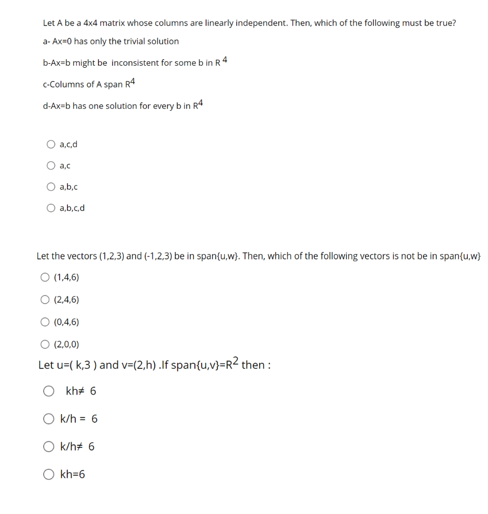 Solved Let A be a 4×4 matrix whose columns are linearly | Chegg.com
