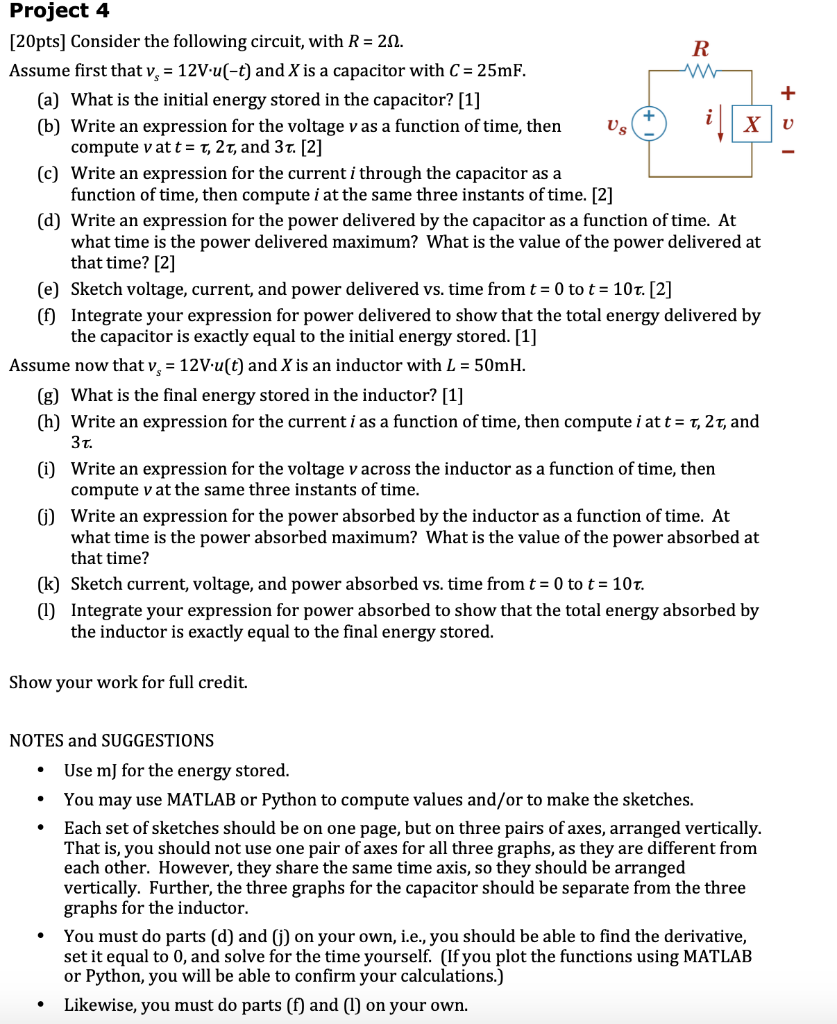 Solved + U Project 4 [20pts] Consider the following circuit, | Chegg.com