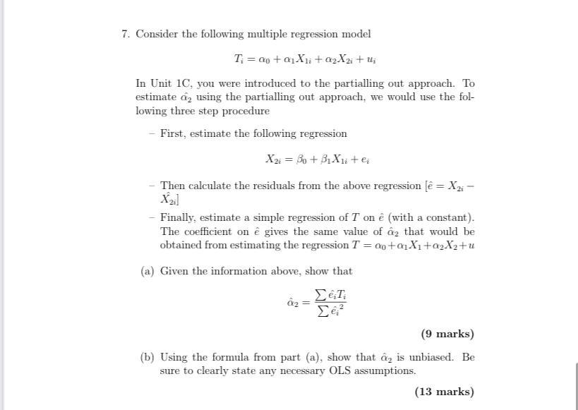 7. Consider the following multiple regression model | Chegg.com