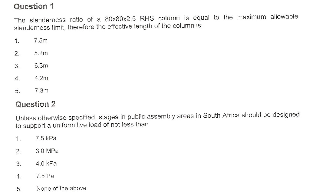 Solved Question 1 The slenderness ratio of a 80x80x2.5 RHS | Chegg.com
