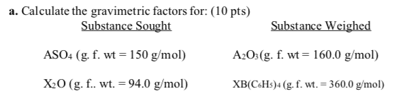 Solved a. Calculate the gravimetric factors for: (10 pts) | Chegg.com