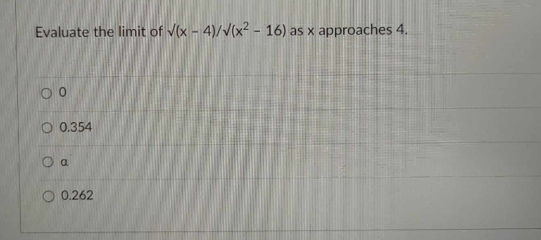 Solved Evaluate the limit of (x−4)/(x2−16) as x approaches 4 | Chegg.com