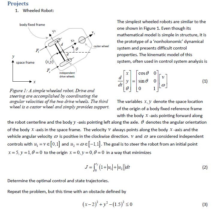 Solved Projects 1. Wheeled Robot: The simplest wheeled | Chegg.com