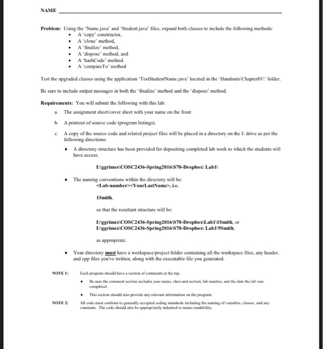 Solved Using the 'Name java' and 'Student java' files, | Chegg.com