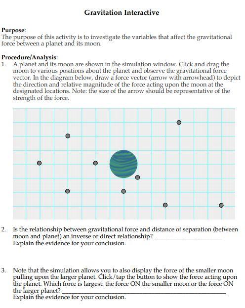 Solved Gravitation Interactive Purpose: The purpose of this | Chegg.com