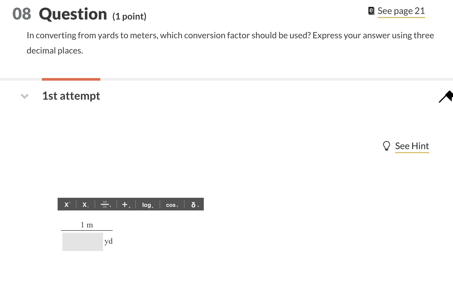 Solved 08 ﻿Question (1 ﻿point)In converting from yards to | Chegg.com