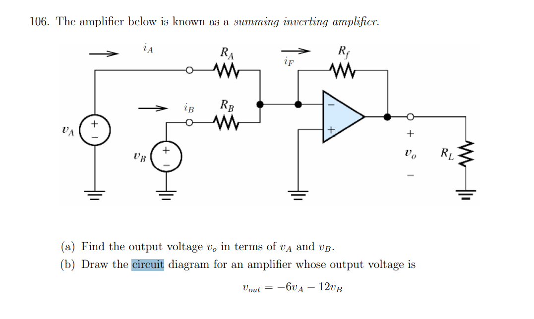 Solved 106. The amplifier below is known as a summing | Chegg.com
