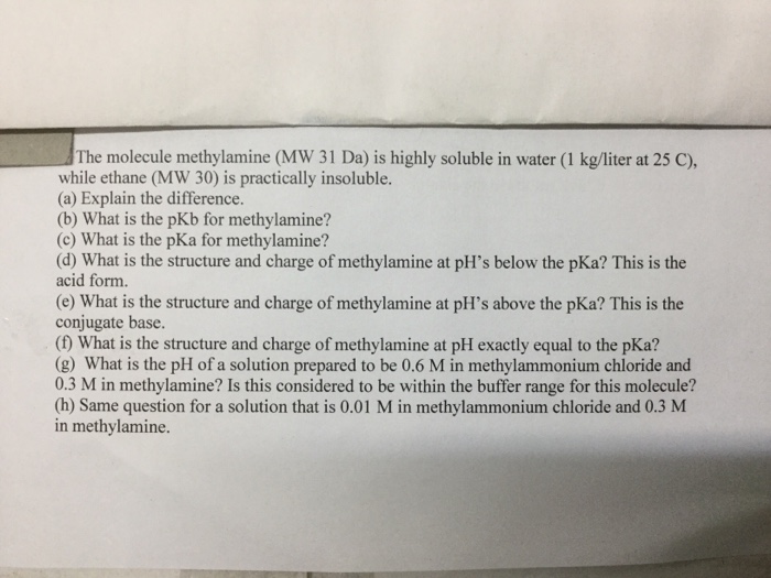 Solved The molecule methylamine (MW 31 I)a) is highly | Chegg.com