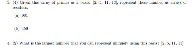 Solved 3. (4) Given this array of primes residues as a | Chegg.com