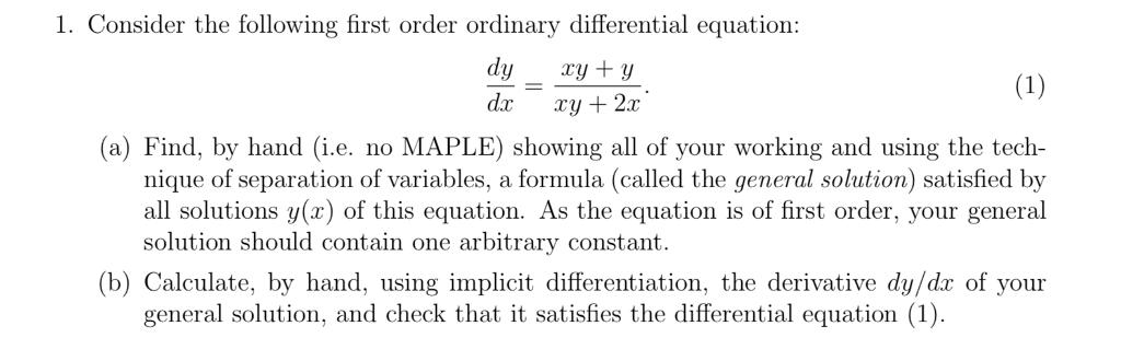 Solved 1 Consider The Following First Order Ordinary