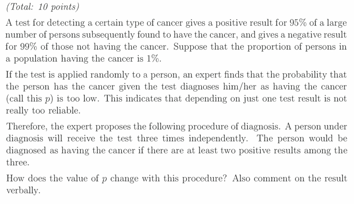 Solved (Total: 10 points) A test for detecting a certain | Chegg.com
