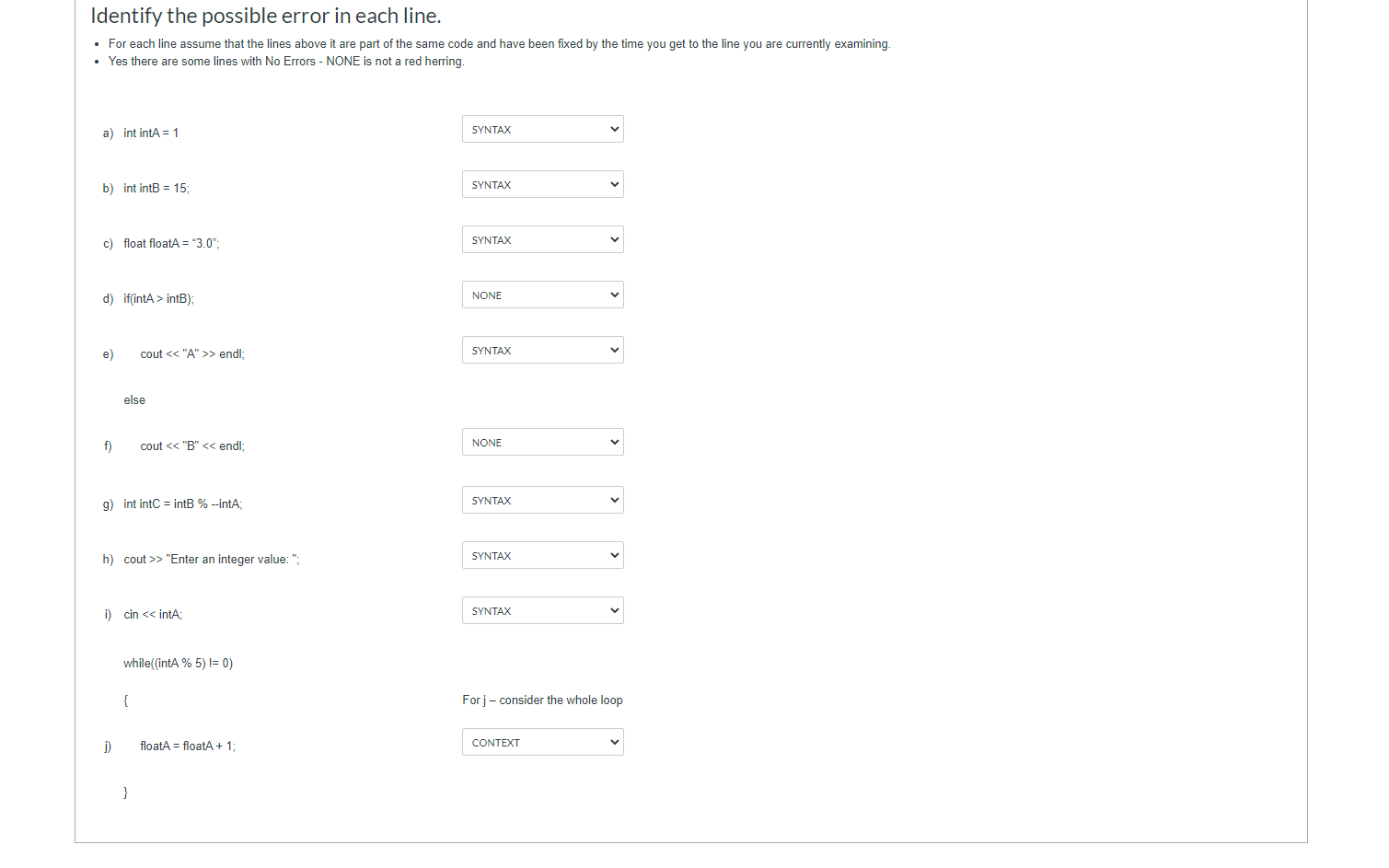 Solved Identify the possible error in each line. • For each | Chegg.com