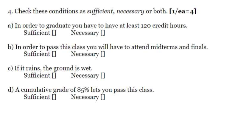 Solved 4. Check these conditions as sufficient, necessary or | Chegg.com
