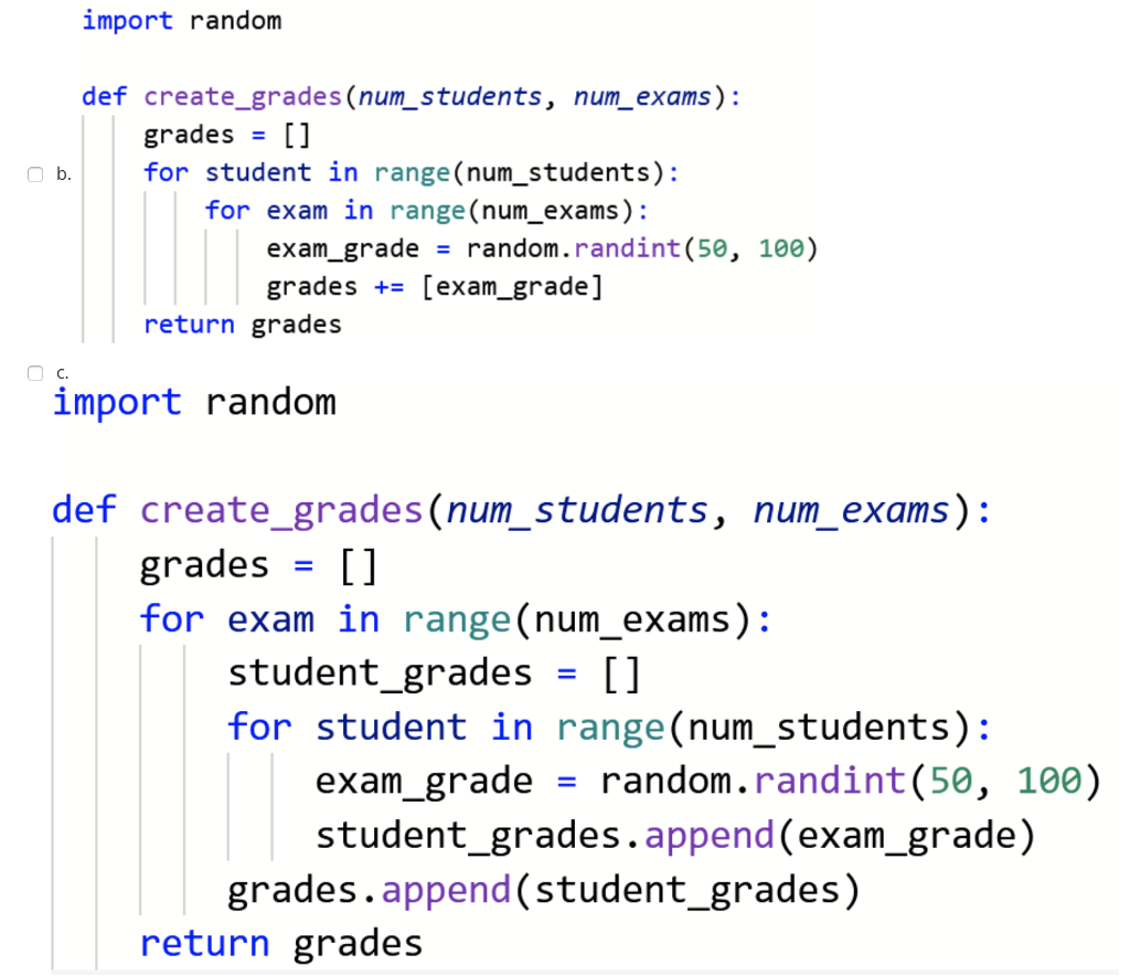 Solved A teaching assistant writes a function create_grades | Chegg.com