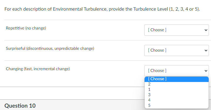 Solved For each description of Environmental Turbulence, | Chegg.com