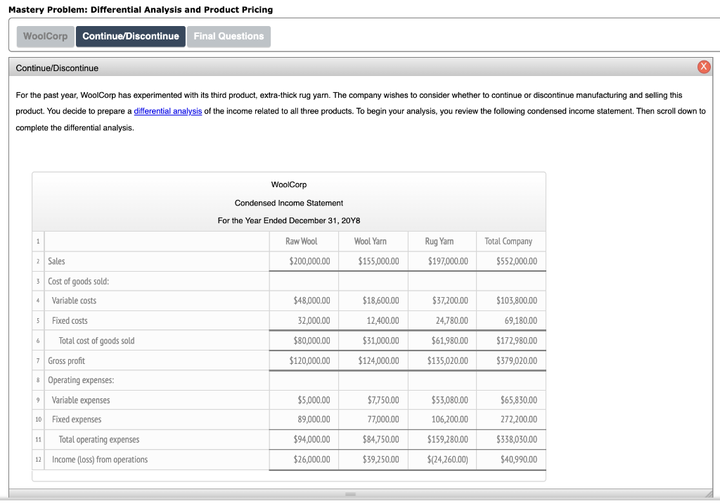 Solved Mastery Problem: Differential Analysis and Product | Chegg.com