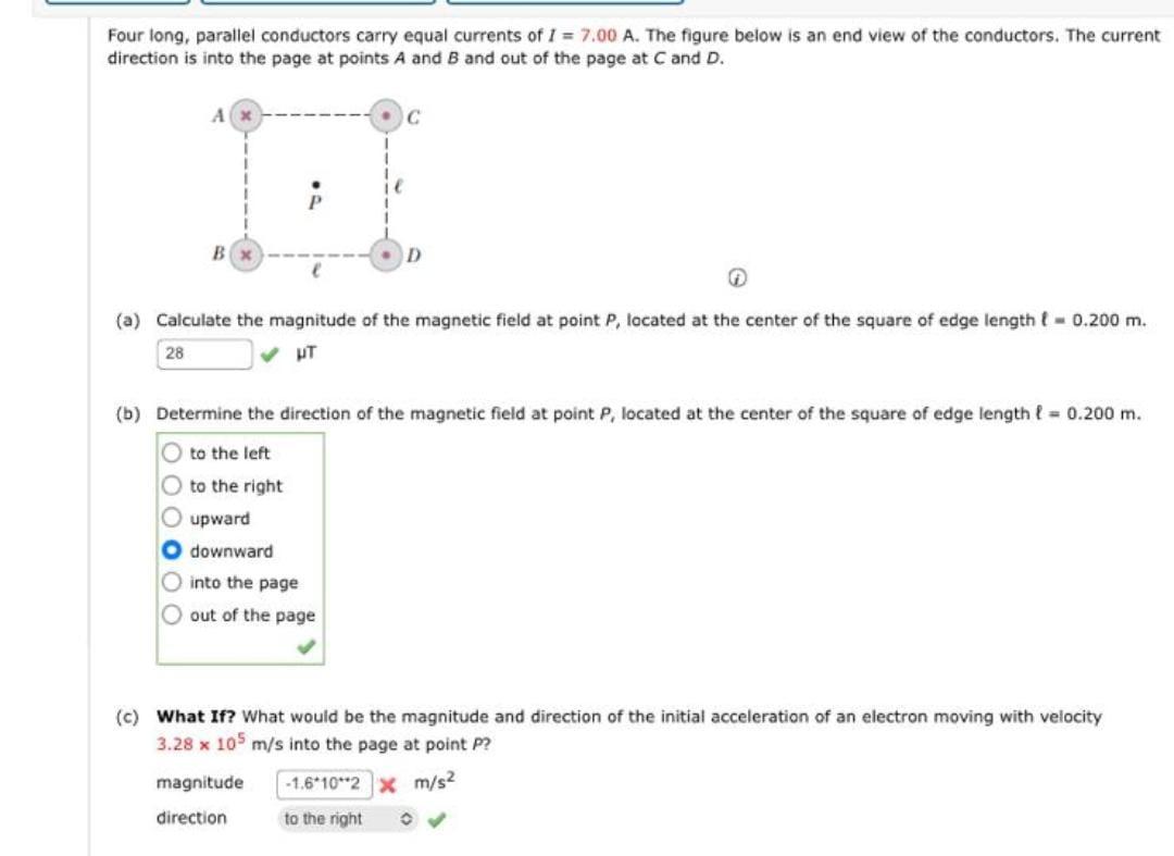 Solved Four long, parallel conductors carry equal currents | Chegg.com