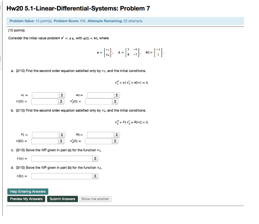 Solved Hw20 5.1-Linear-Differential-Systems: Problem 7 | Chegg.com