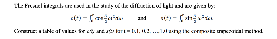 Solved The Fresnel integrals are used in the study of the | Chegg.com
