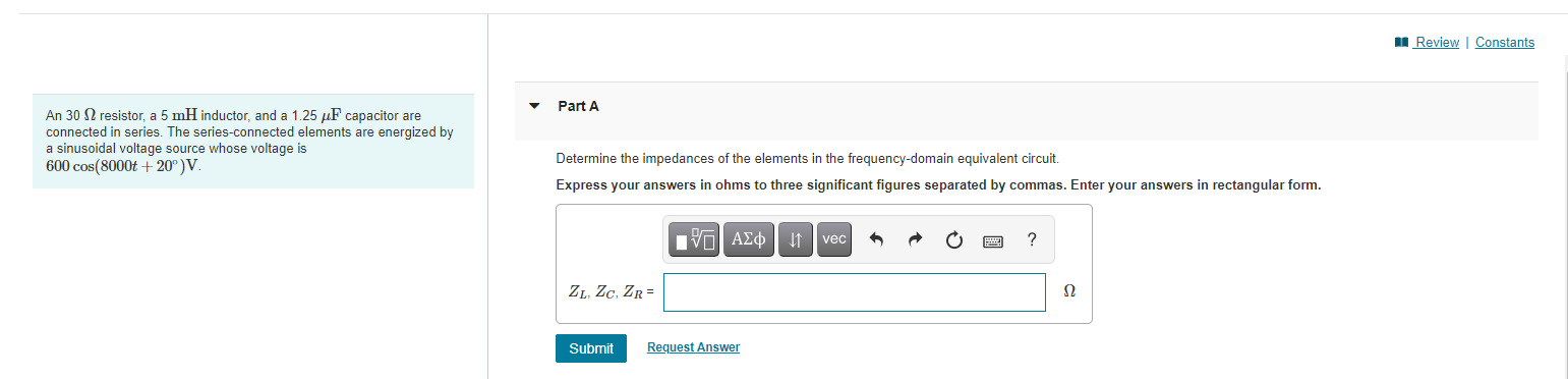Solved u Review | Constants Part A An 30 12 resistor, a 5 mH | Chegg.com