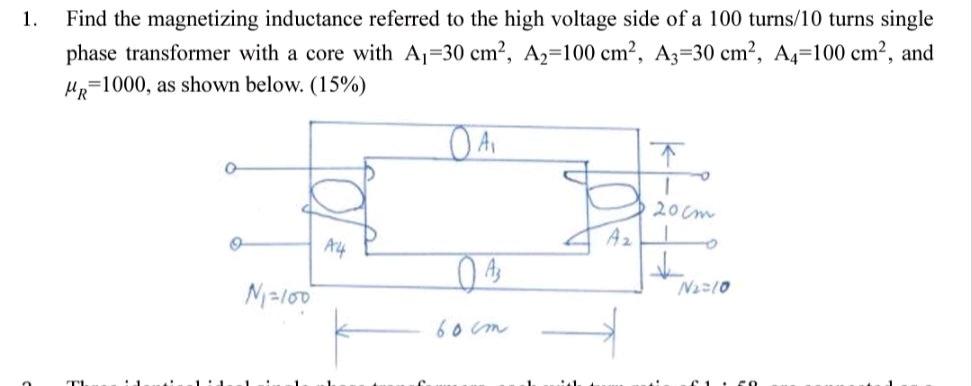 Solved 1. Find the magnetizing inductance referred to the | Chegg.com