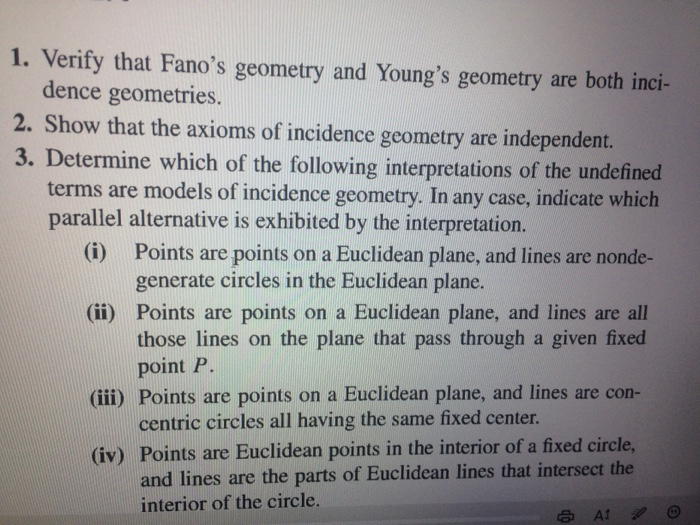 Solved 1. Verify that Fano's geometry and Young's geometry | Chegg.com