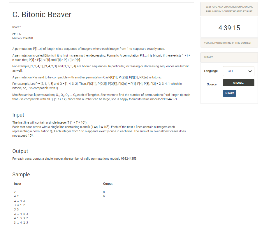 Solved C. Bitonic Beaver Score: 1 CPU: is Memory: 2048MB A | Chegg.com