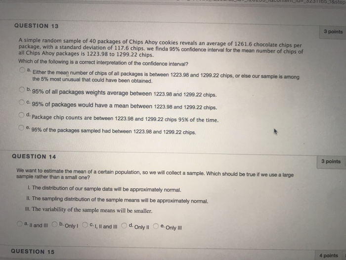 Solved QUESTION 13 3 points A simple random sample of 40 | Chegg.com