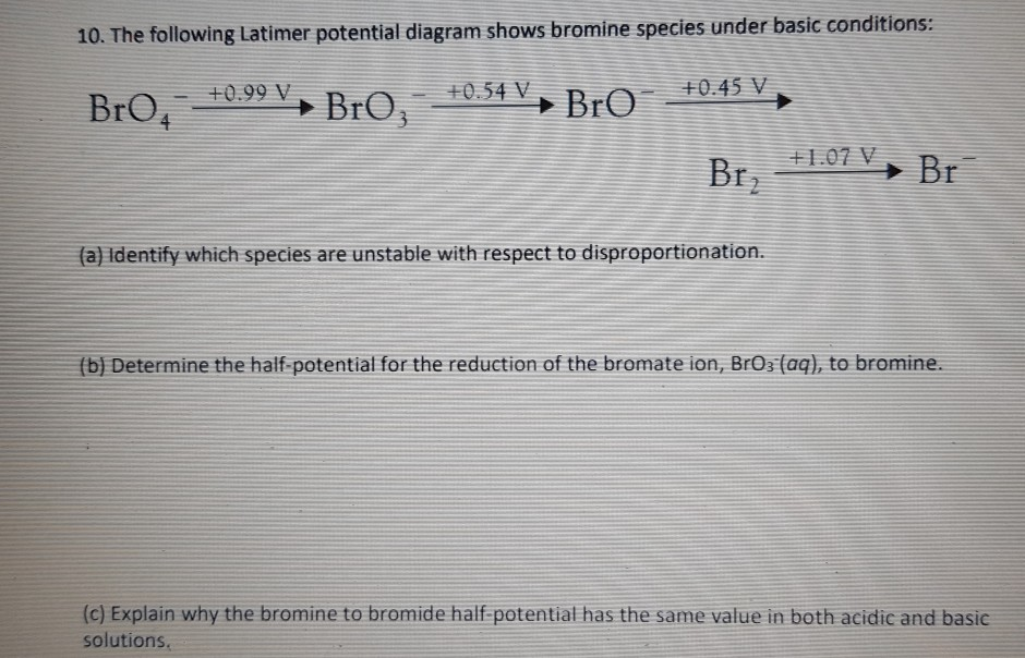 Solved 10. The following Latimer potential diagram shows | Chegg.com