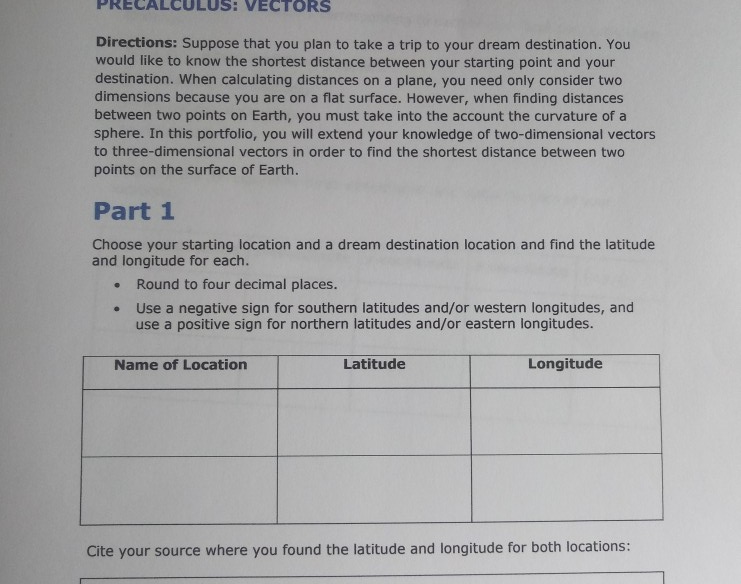 Solved PRECALCULUS: VECTORS Directions: Suppose that you | Chegg.com