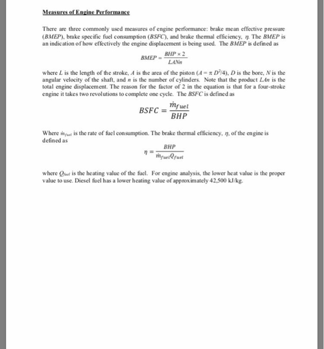 3) Describe the parameters BMEP, n, and BSFC in two | Chegg.com