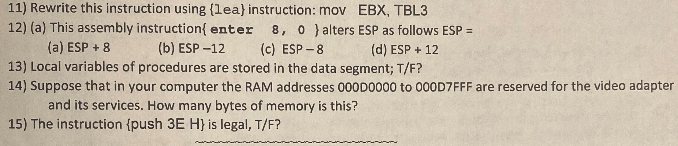 Solved 11) Rewrite this instruction using {lea} instruction: | Chegg.com