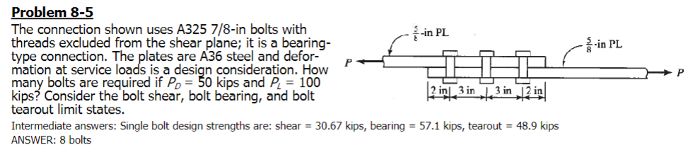 Solved Problem 8-5 The connection shown uses A325 7/8-in | Chegg.com